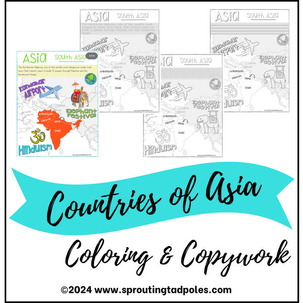 Geography of Asia Coloring & Copywork – Sprouting Tadpoles