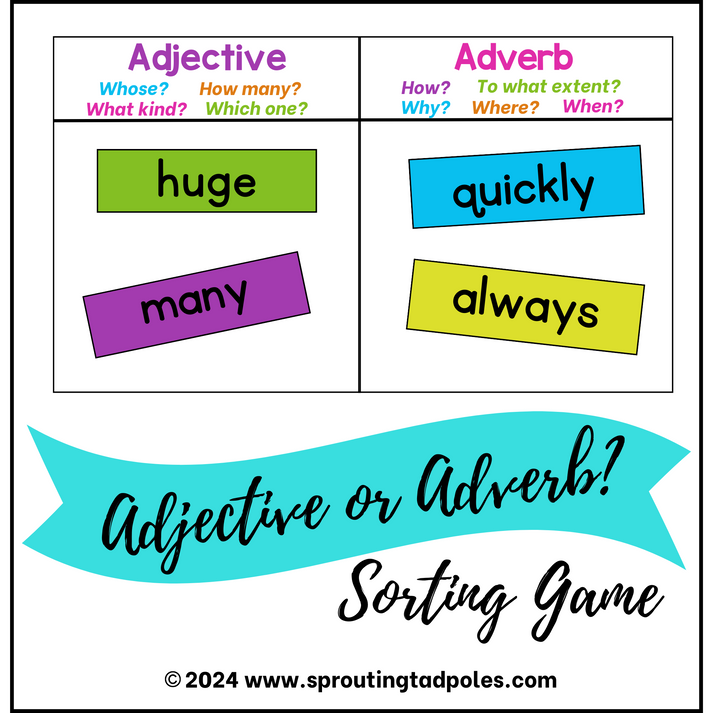 Adjective or Adverb Grammar Activity Game – Sprouting Tadpoles